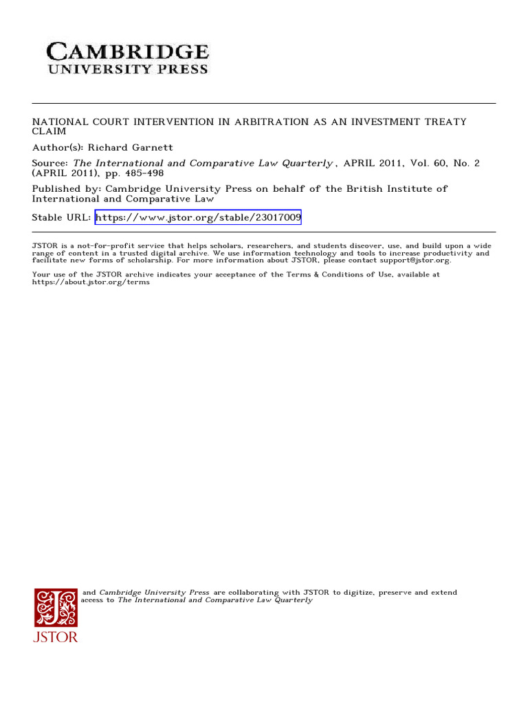 Garnett NATIONALCOURTINTERVENTION 2011 | PDF | Arbitration | Injunction