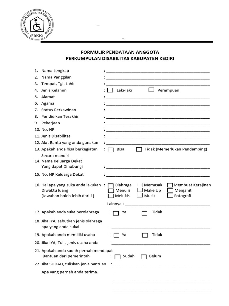 FORMULIR PENDATAAN ANGGOTA PDKK 2025 | PDF