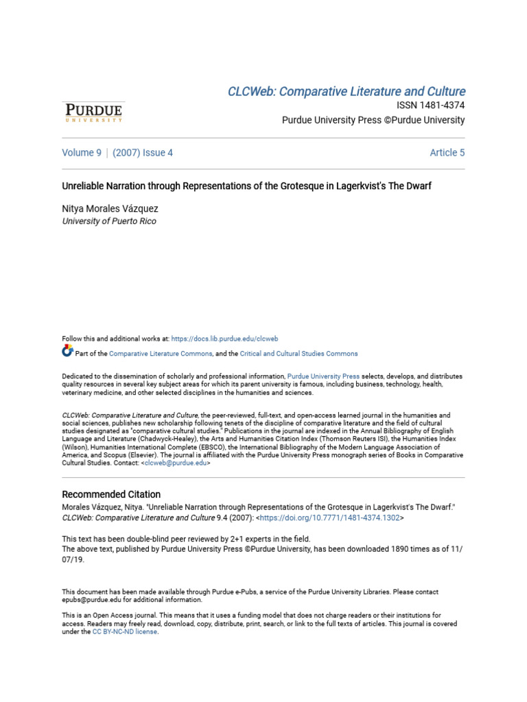 Unreliable Narration Through Representations of The Grotesque in | PDF ...