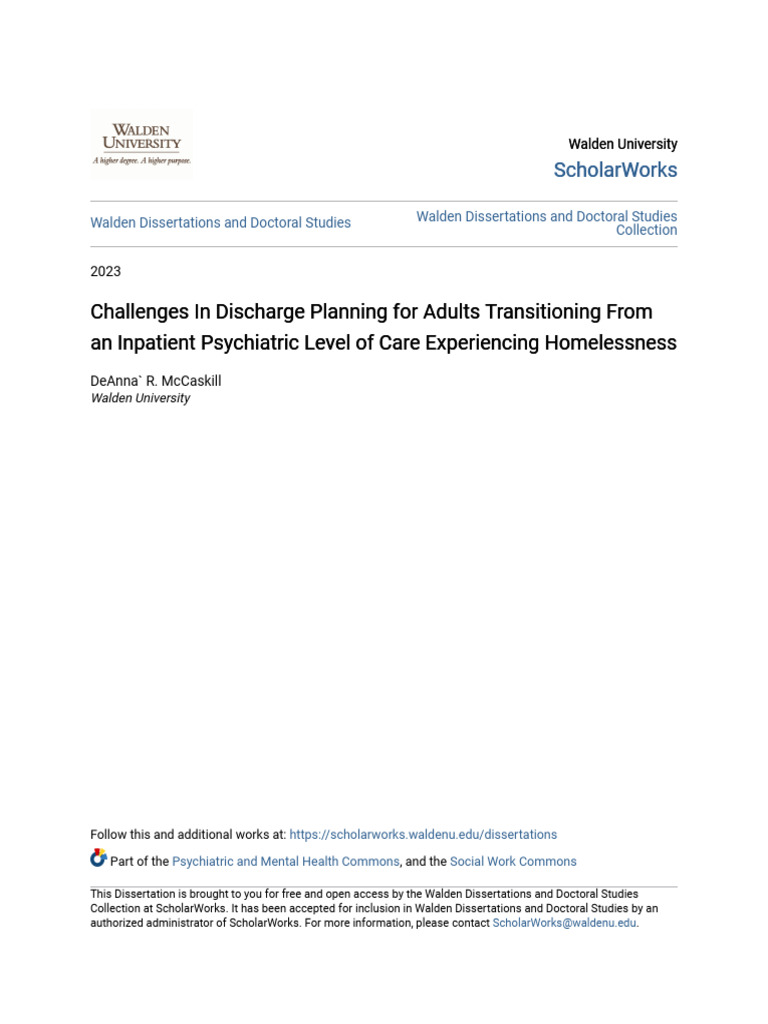 Discharge Planning Challenges for Homeless Adults | PDF | Social Work ...