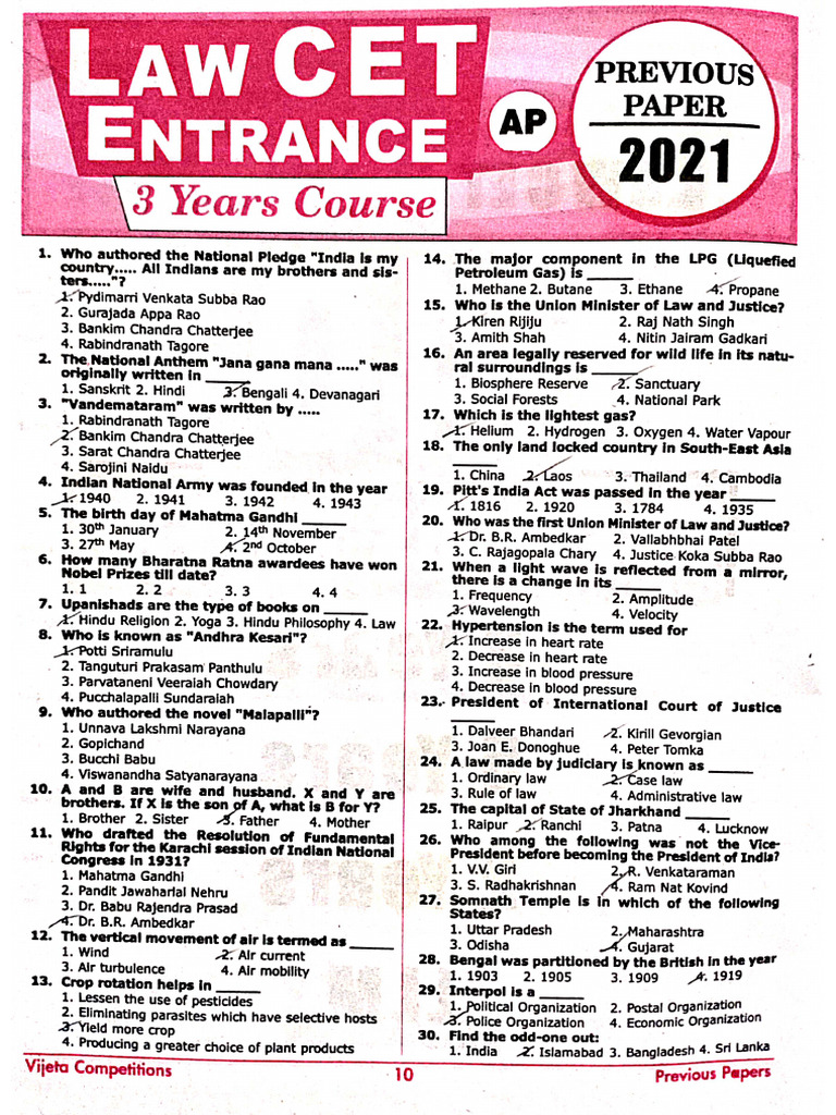 Previous Year Papers LAWCET | PDF