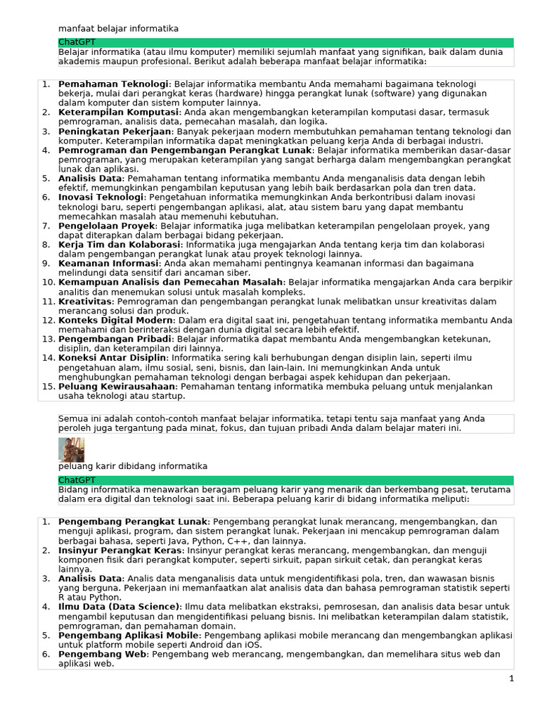 Manfaat Belajar Informatika | PDF
