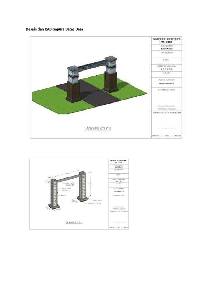 Desain Dan Rab Gapura Batas Desa | PDF