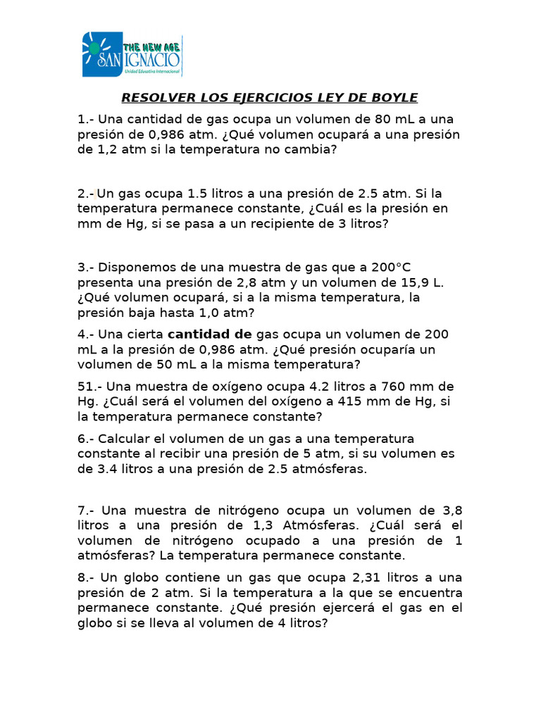 Ejercicios Ley de Boyle | PDF