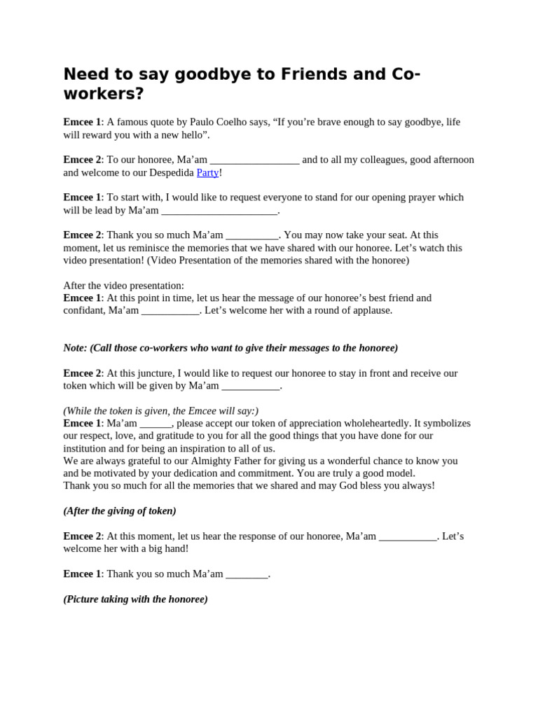 DESPIDIDA SCRIPT | PDF