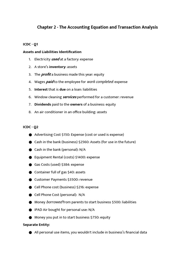 Chapter 2 The Accounting Equation And Transaction Analysis Pdf Equity Finance Debits