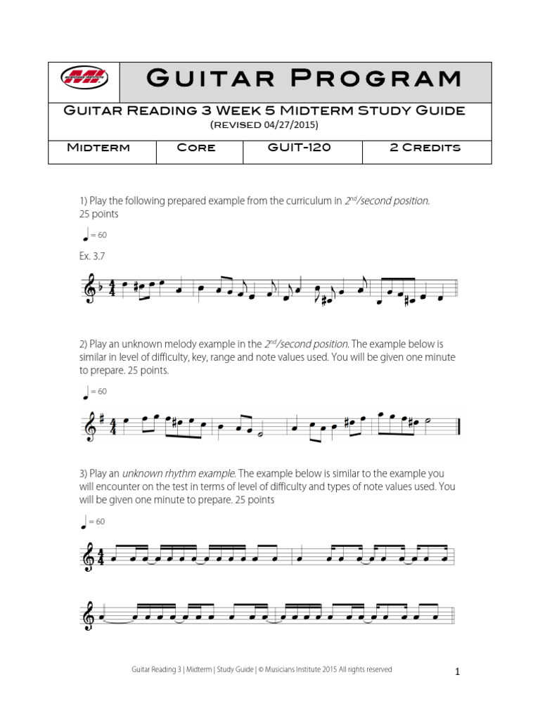 Guitar Reading 3 Week 5 Midterm SG v2 | PDF