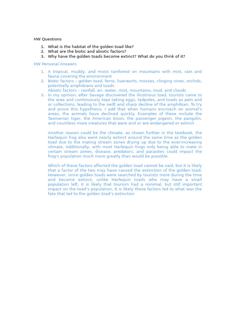 Envt Science Homework Answers - Siegfried | PDF