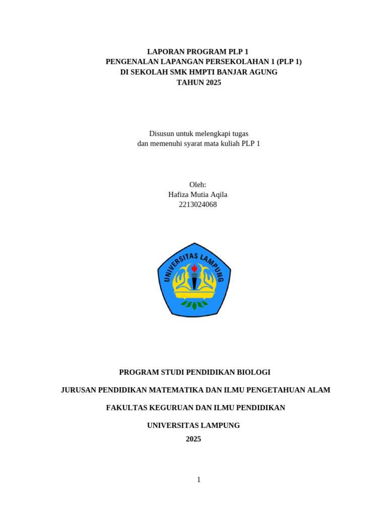 Hafiza Mutia Aqila_LAPORAN PROGRAM PLP 1 (1) | PDF