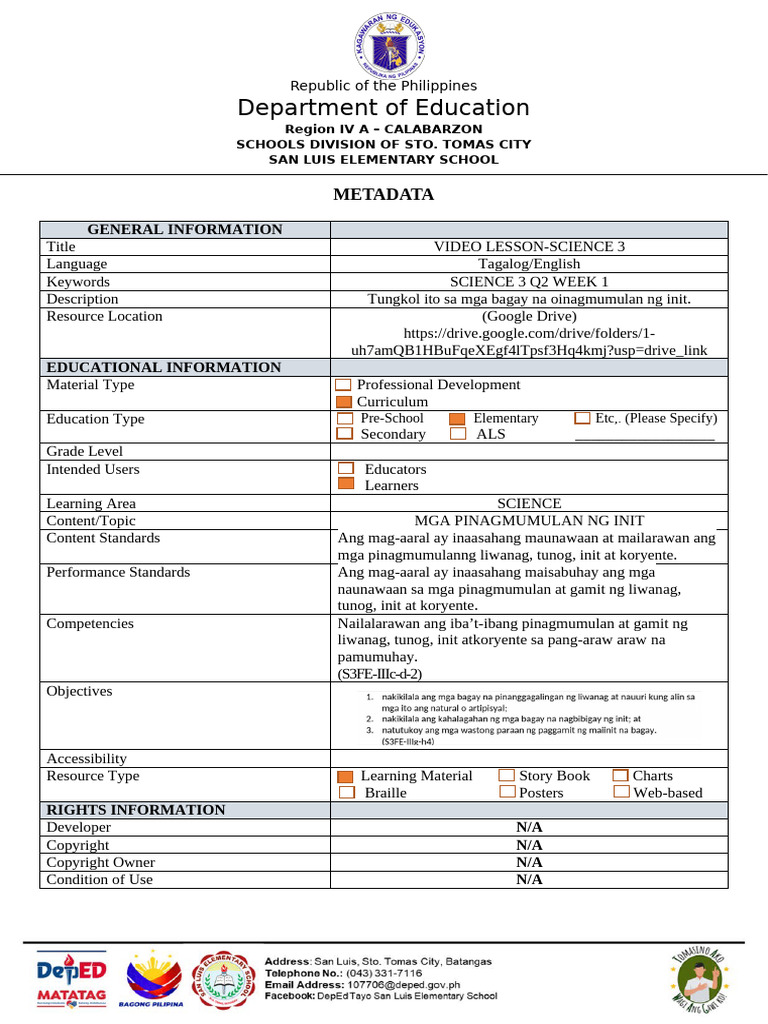 Metadata-Mga Pinagmulan NG Init-Grade 3 | PDF | Human Communication