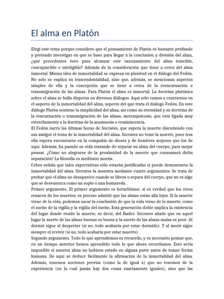 El Alma en Platón | PDF | Platón | Alma