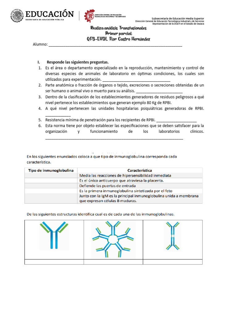 Examen Transfusionales - Primerparcial | PDF