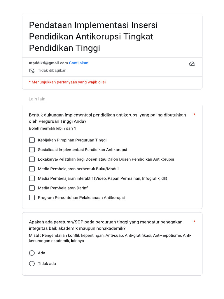 Pendataan Implementasi Insersi Pendidikan Antikorupsi Tingkat ...