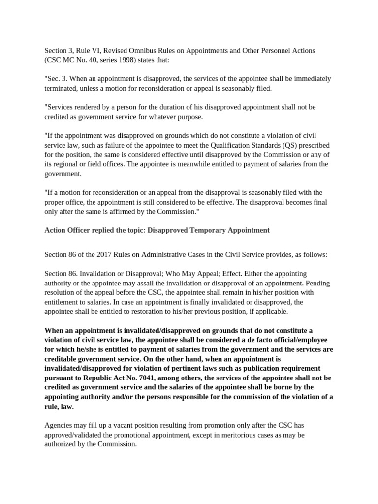 Civil Service Appointment Rules | PDF | Employment | Salary