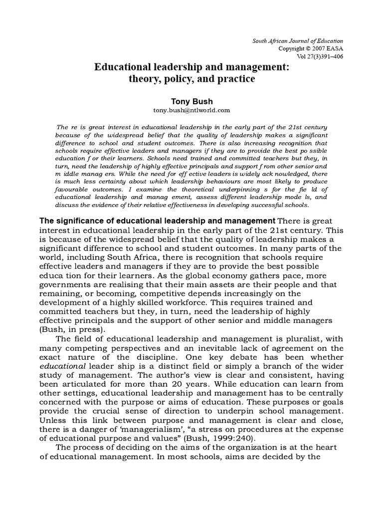 Educational Leadership and Management | PDF | Leadership ...