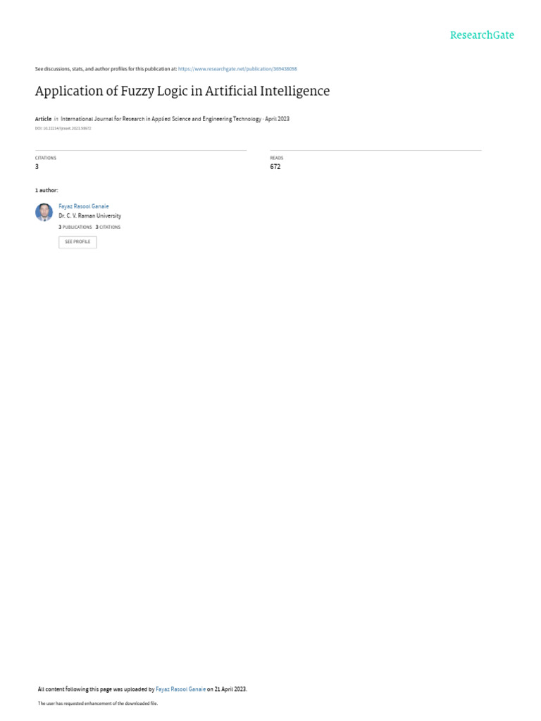 3. ApplicationofFuzzyLogicinAI | PDF | Fuzzy Logic | Artificial Intelligence