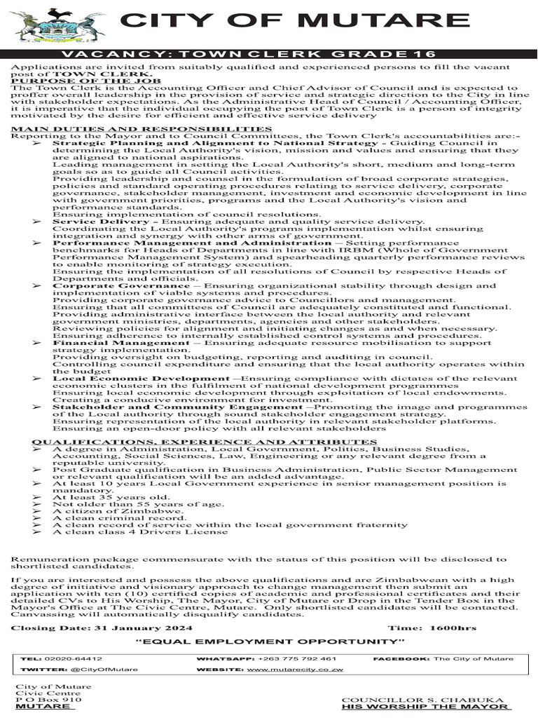 City of Mutare Vacancy 2 Compressed | PDF