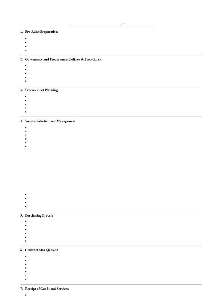 Procurement Internal Audit Checklist | PDF | Procurement | Audit