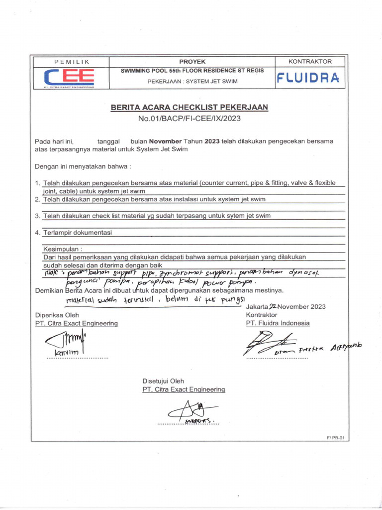 Ba Checklist Pekerjaan - Cunter Current | PDF