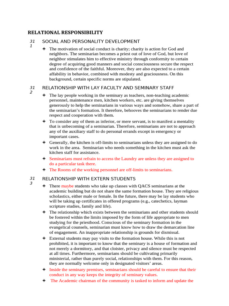 Guidelines for Seminary Conduct and Relationships | PDF | Seminary ...