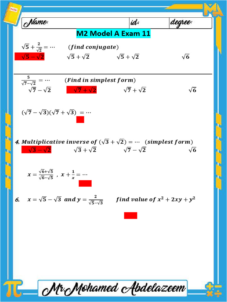 M2 Model A Exam: Algebra Questions | PDF