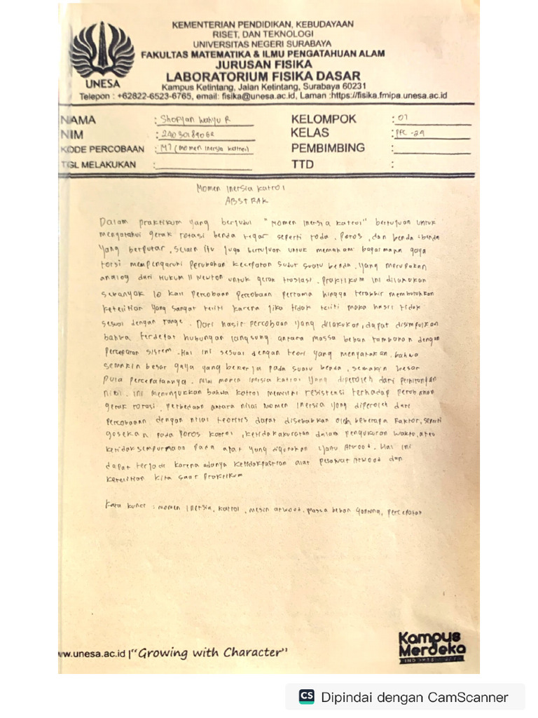 Lapress 2 Momen Inersia Katrol Shofyan Wahyu Rasendriya PFC24 | PDF