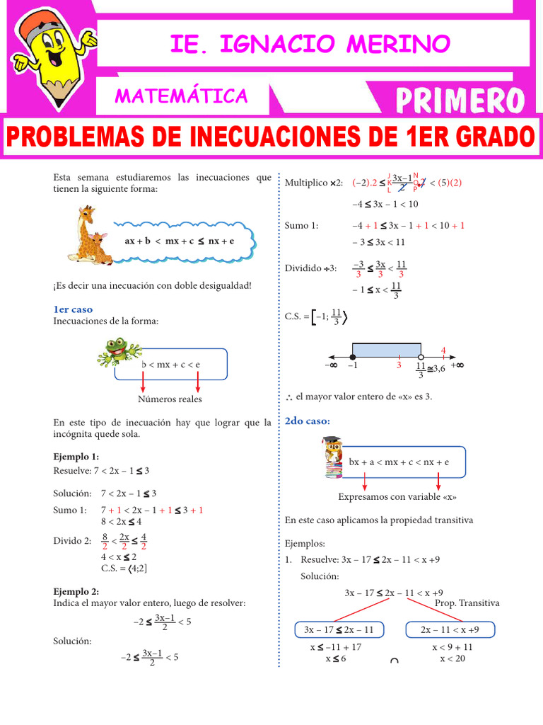 Problemas de Inecuaciones de 1er Grado para Primer Grado de Secundaria | PDF | Desigualdad ...