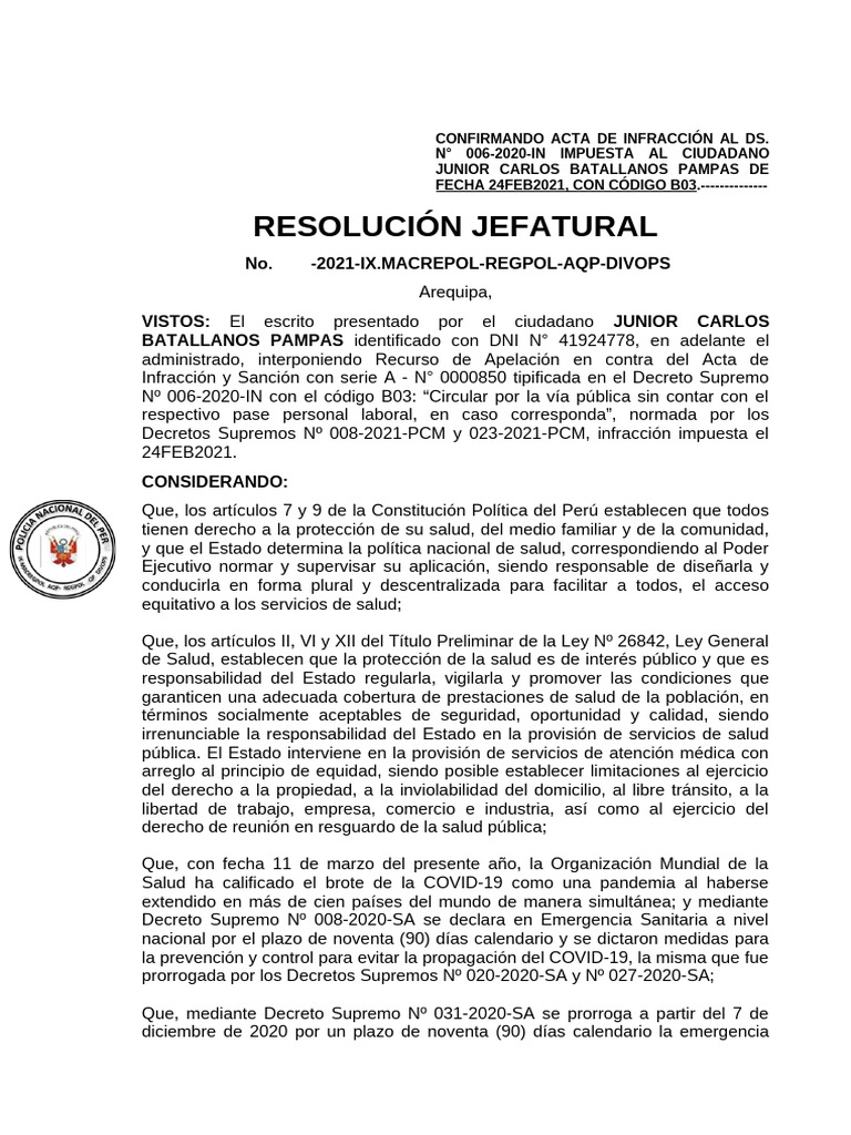 Refe2-B3-Junior Batallanos Pampa | PDF | Estado de emergencia | Policía