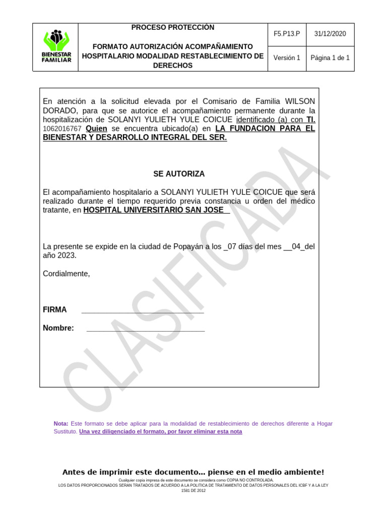 FORMATO 2 SOLICITUD DE ACOMPAÑAMIENTO HUSJ SOLANYI YULIETH YULE COICUE ...