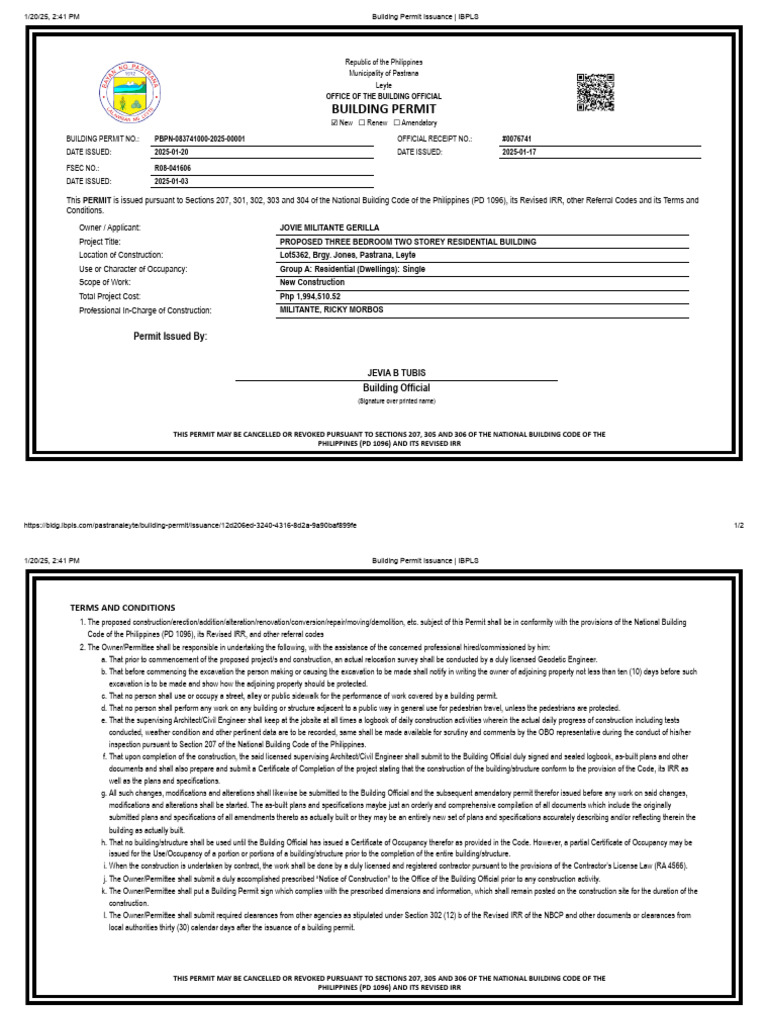 Building Permit Jovie Gerilla | PDF | Justice | Crime & Violence