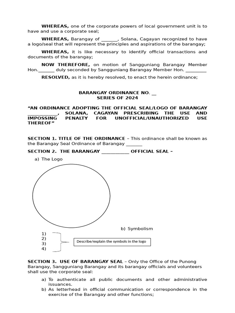 Barangay Logo Ordinance Overview | PDF | Seal (Emblem) | Legal Documents