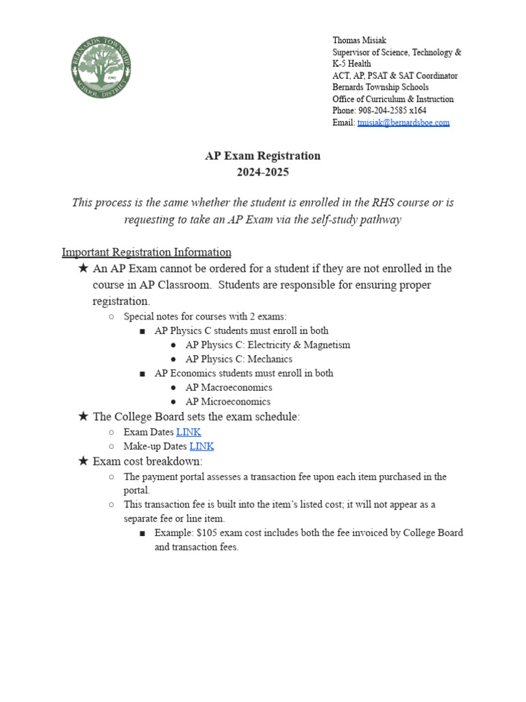 AP Exam Registration 2024-2025 | PDF | Advanced Placement