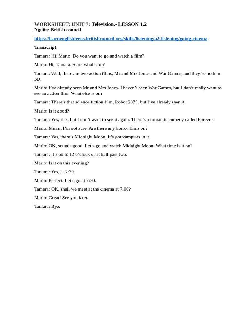 WORKSHEET Unit 7 LESSON 1-2 | PDF