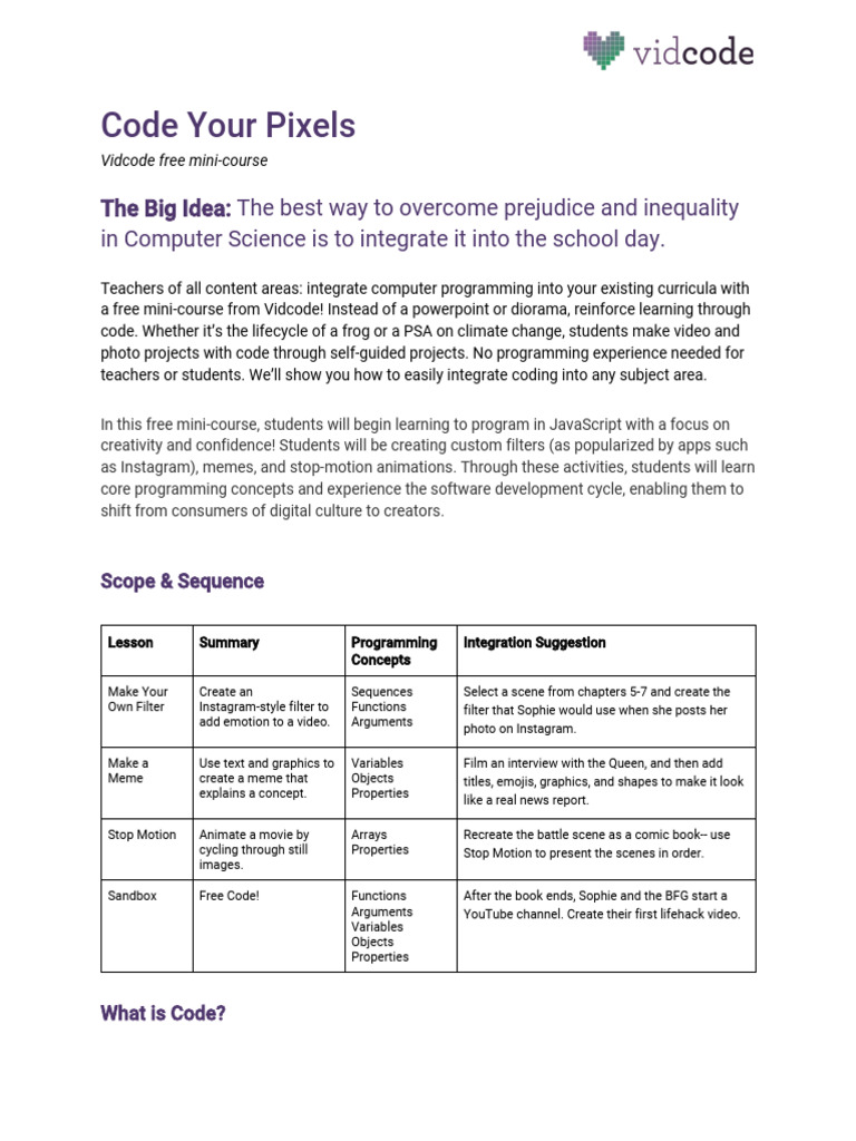 Vidcode Cross Curricular | PDF | Java Script | Computer Programming