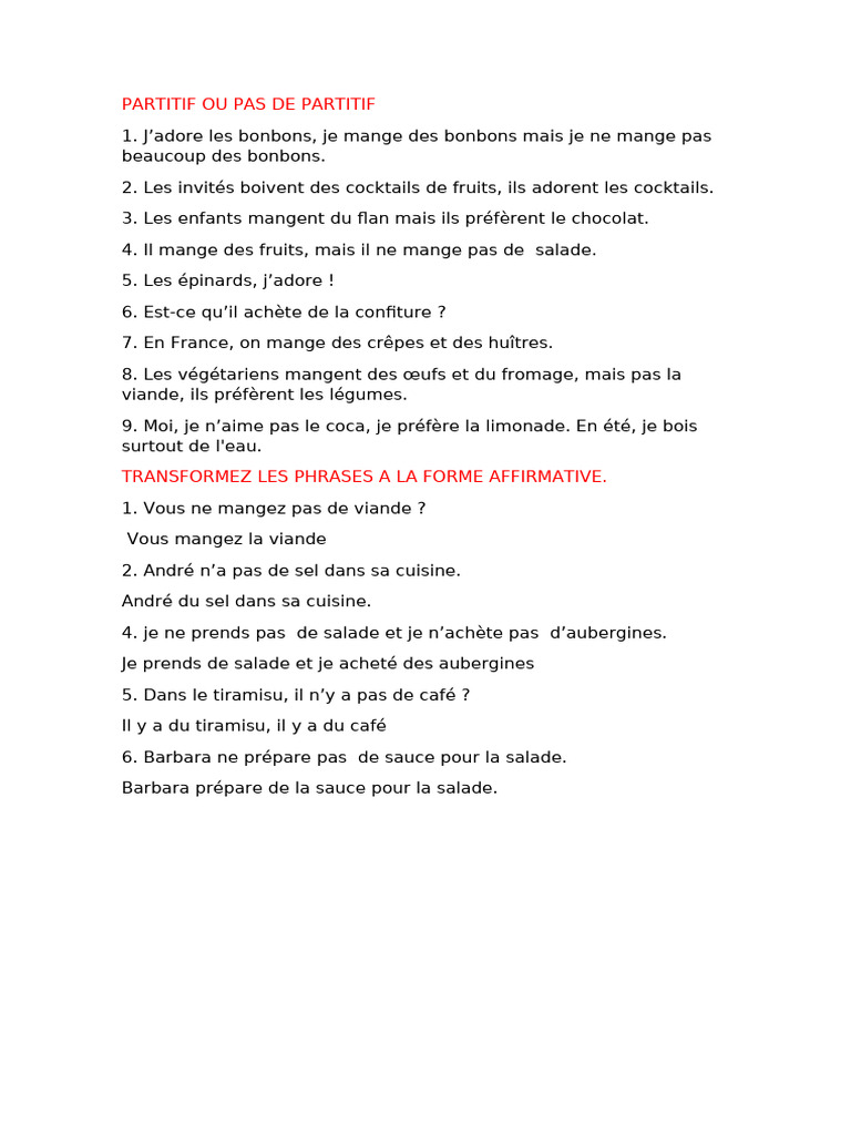 Exercices sur le Partitif en Français | PDF