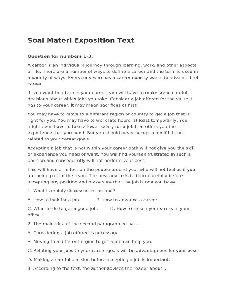 Soal Materi Exposition Text Kls 10 B.Inggris Smester 2 | PDF ...