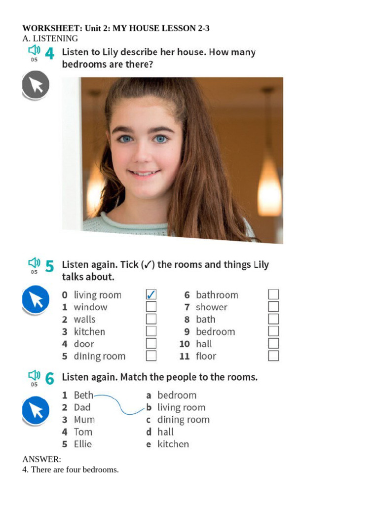 2. WORKSHEET UNIT 2 - LỚP 6 LESSON 2-3 | PDF