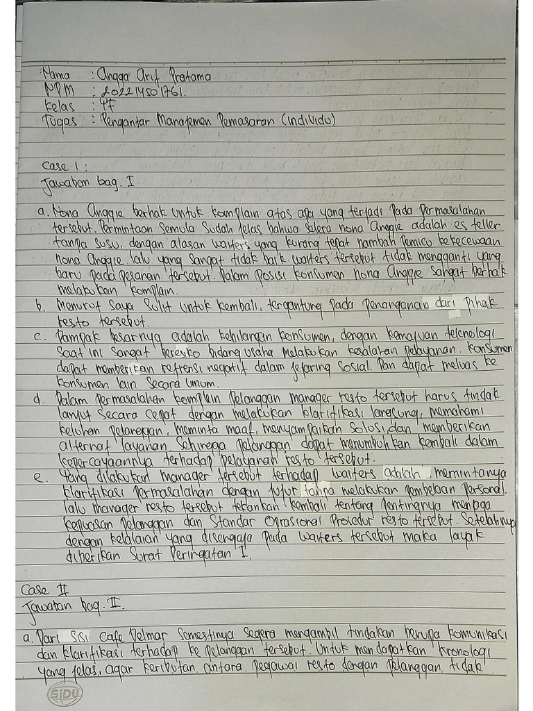 Tugas Individu PMP Case 1&2 - Angga Arif Pratama - 202214501761 - YF | PDF