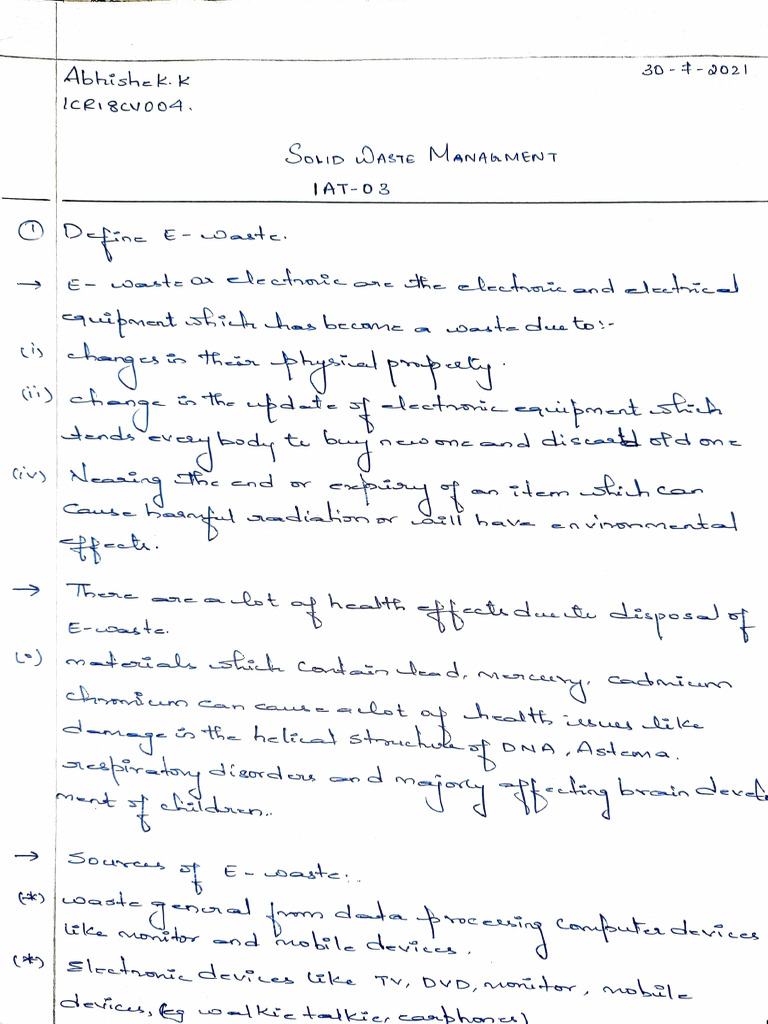 IAT-III Question Paper with Solution of 18CV642 Solid Waste Management ...