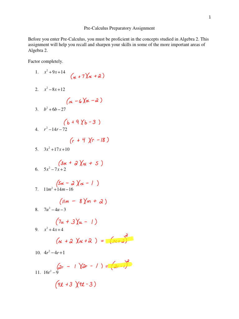 Pre-Calculus Algebra Skills Review | PDF | Mathematical Analysis ...