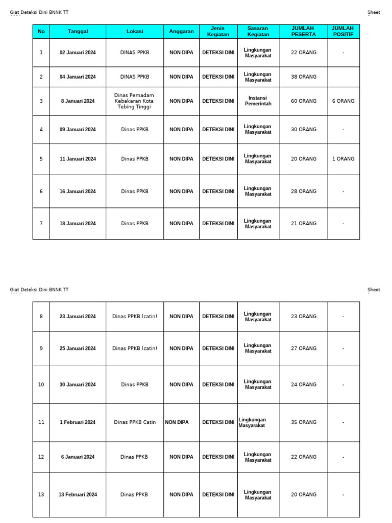 Giat Deteksi Dini BNNK TT 2024 - Sheet1 | PDF