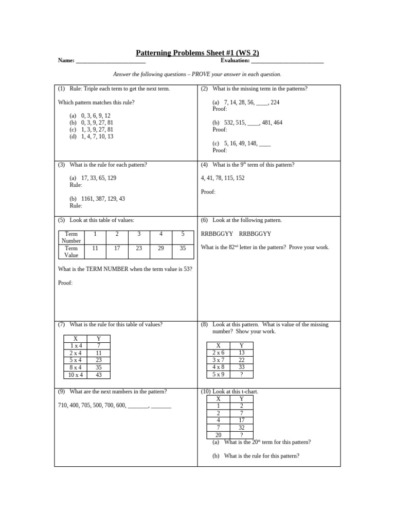 grade-6-lesson-2-worksheet-2-patterning-problem-sheet-1 | PDF