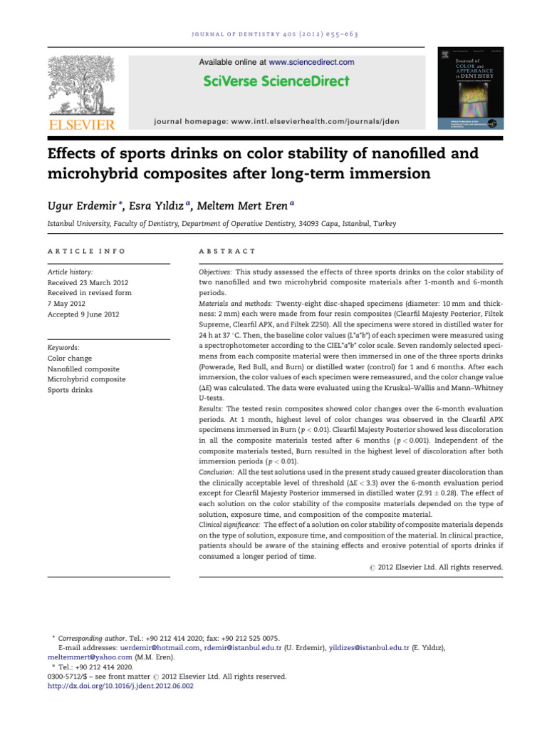 Impact of Sports Drinks on Composite Color Stability | PDF | Materials
