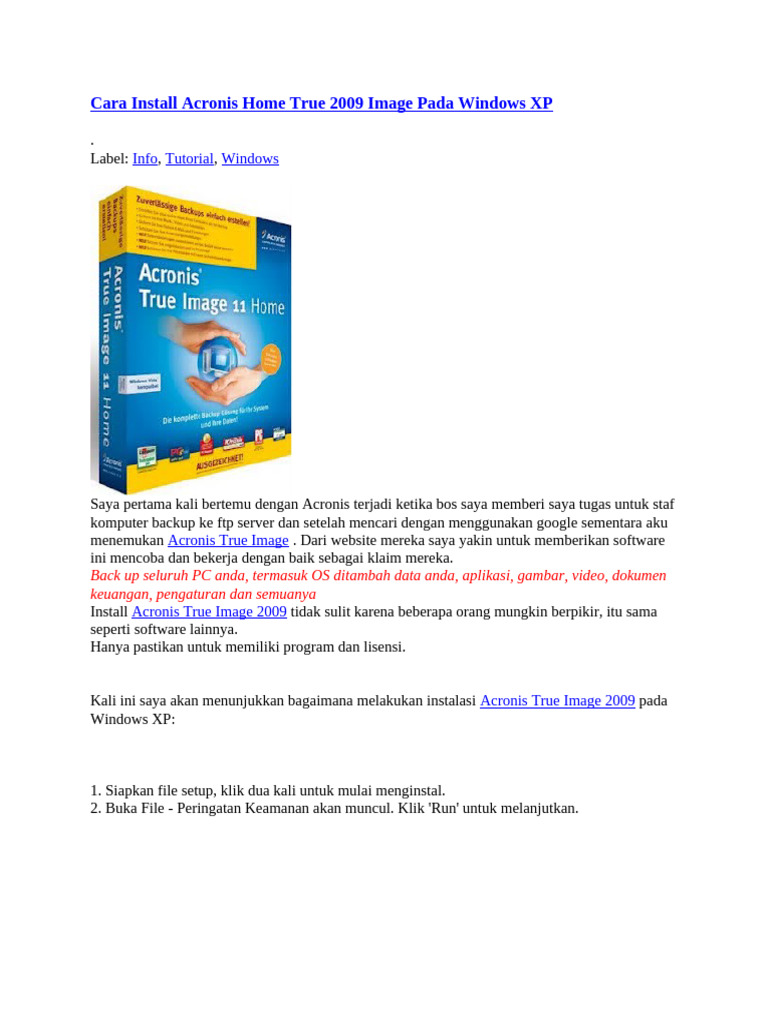 Instal Acronis True Image di XP | PDF