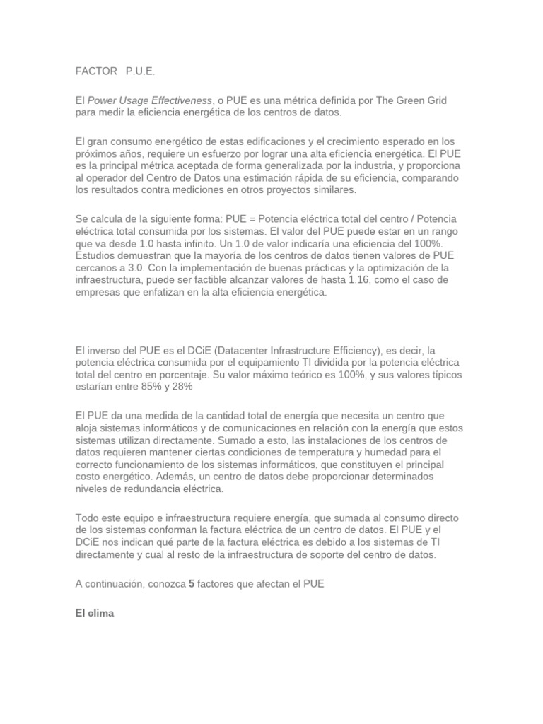 Factor Pue | PDF | Uso eficiente de energía | Centro de datos