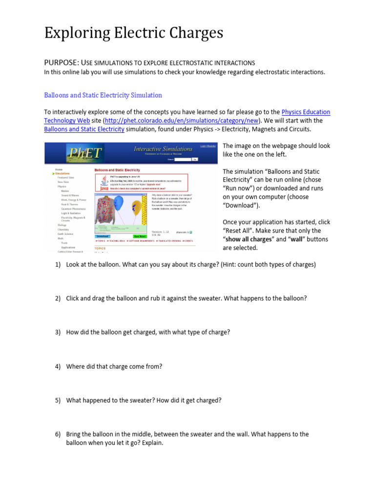 PhET Lab Exploring Electric Charges (Digital) | PDF | Electric Charge ...