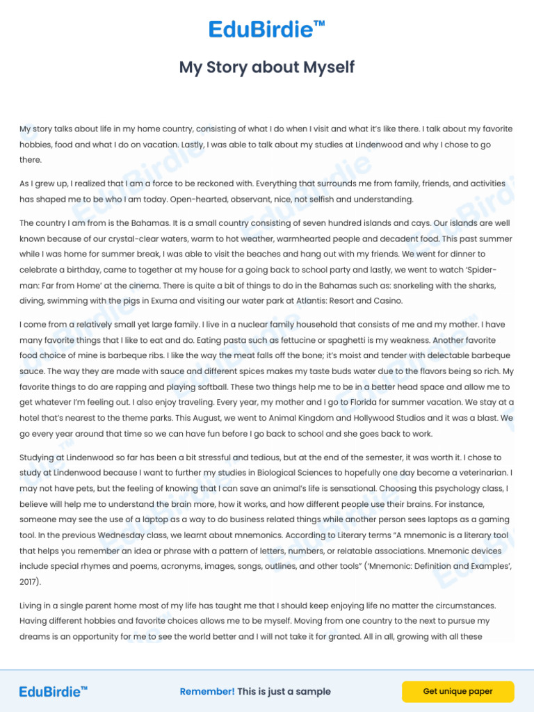 My Story About Myself | PDF