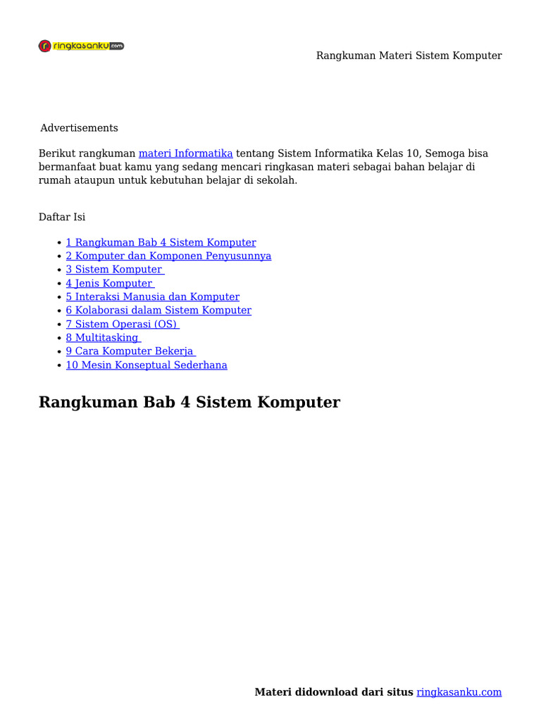 Rangkuman Materi Sistem Komputer | PDF