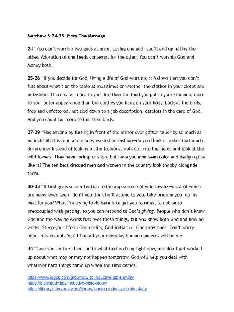 Matthew 6:24-35 - Trusting God's Provision | PDF