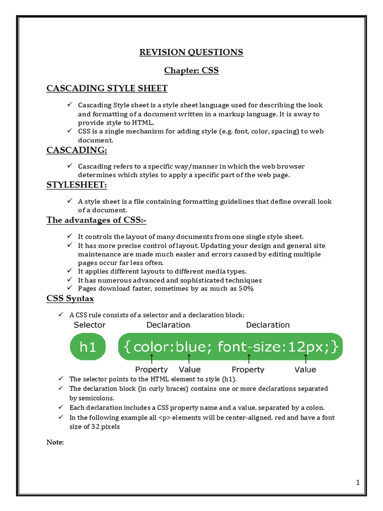 Revision Questions Cascading Style Sheet 1 | PDF | Dynamic Html | Html